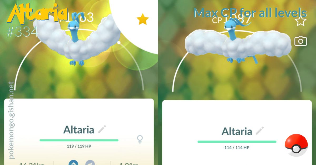 Altaria max CP for all levels - Pokemon Go