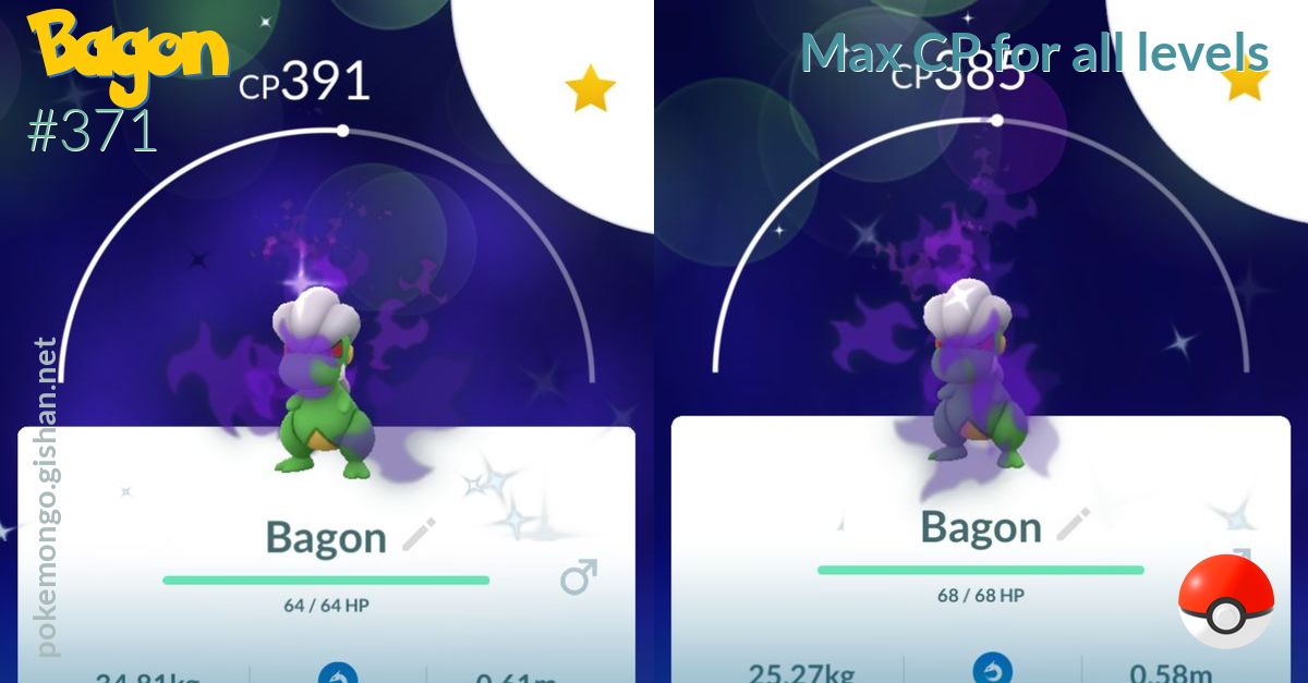 Bagon max CP for all levels - Pokemon Go