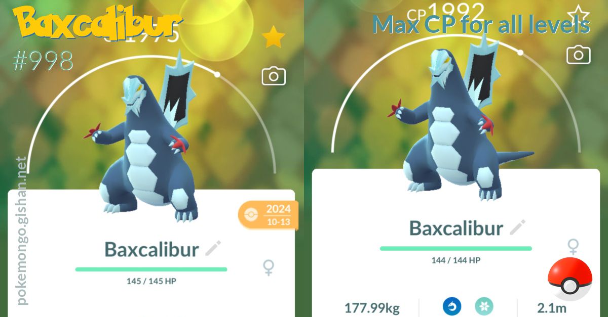 Baxcalibur max CP for all levels - Pokemon Go