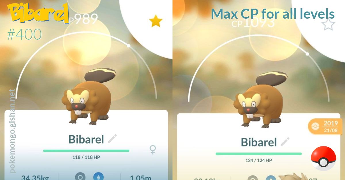 Bibarel max CP for all levels - Pokemon Go