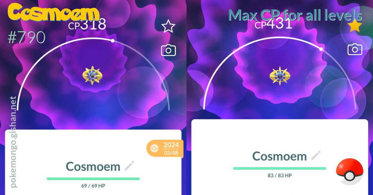 Cosmoem max CP for all levels - Pokemon Go