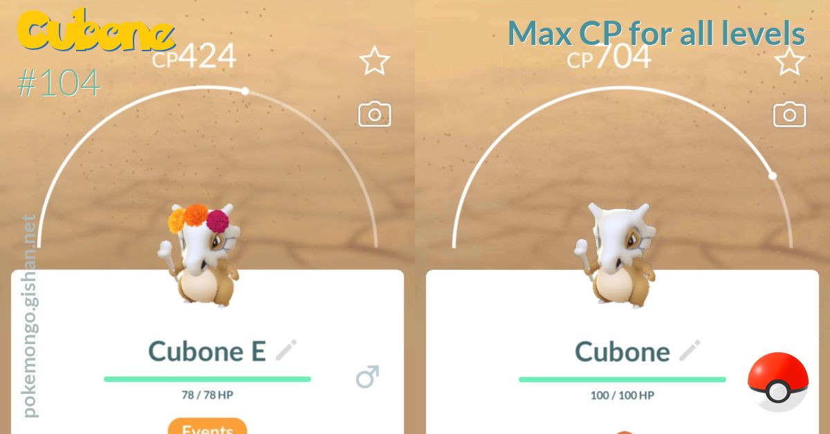 Cubone max CP for all levels - Pokemon Go