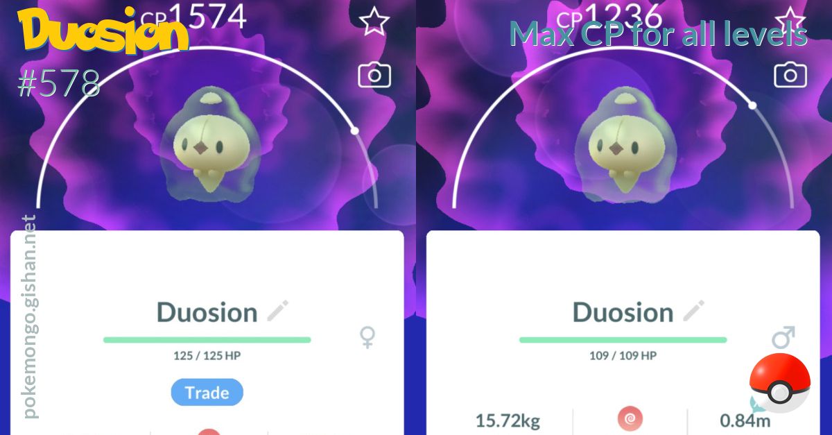 Duosion max CP for all levels - Pokemon Go