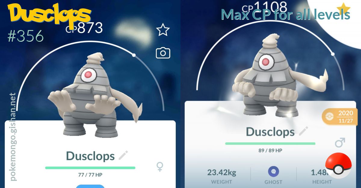 Dusclops max CP for all levels - Pokemon Go