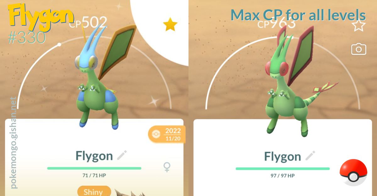 Flygon max CP for all levels - Pokemon Go