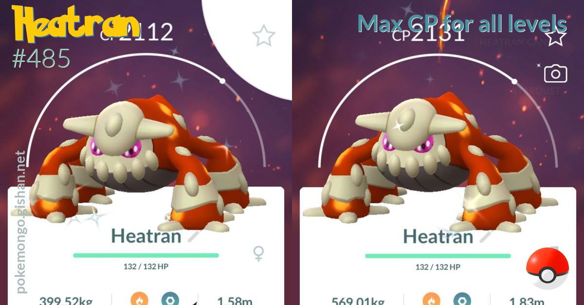 Heatran max CP for all levels - Pokemon Go