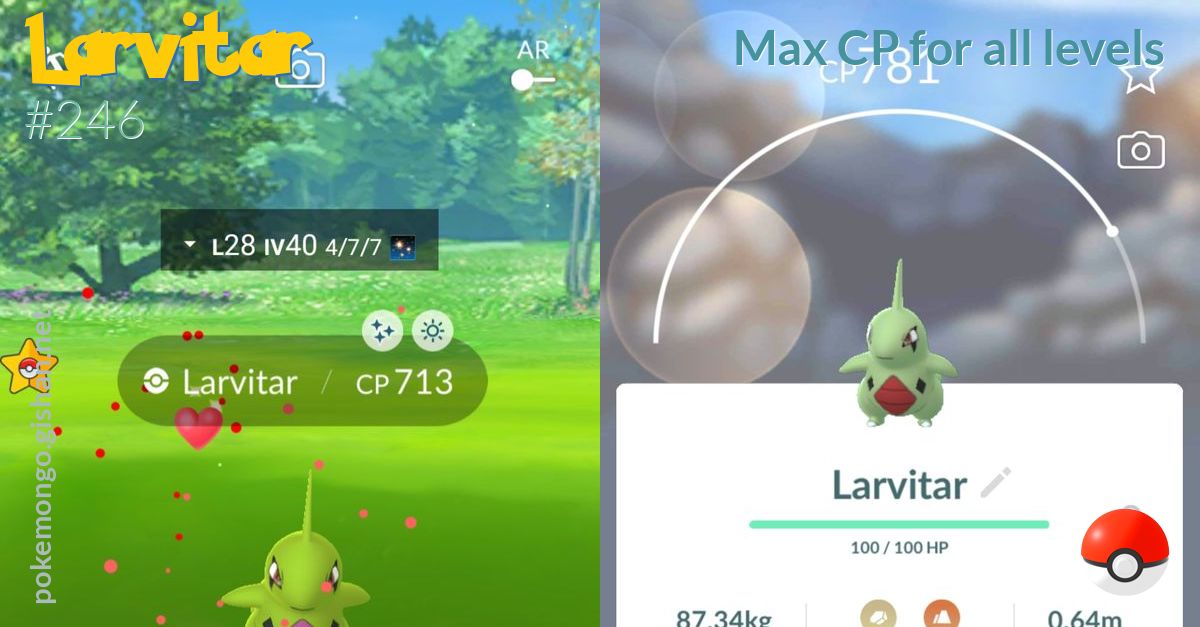 Larvitar max CP for all levels - Pokemon Go