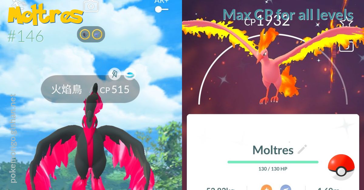 Moltres max CP for all levels - Pokemon Go