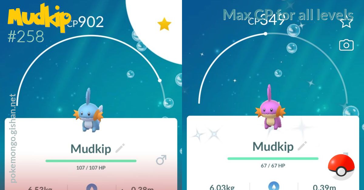 Mudkip max CP for all levels - Pokemon Go