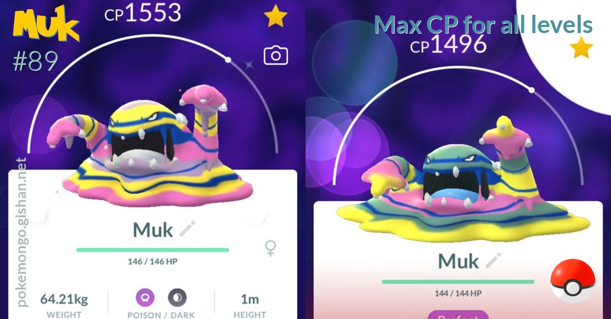 Muk max CP for all levels - Pokemon Go