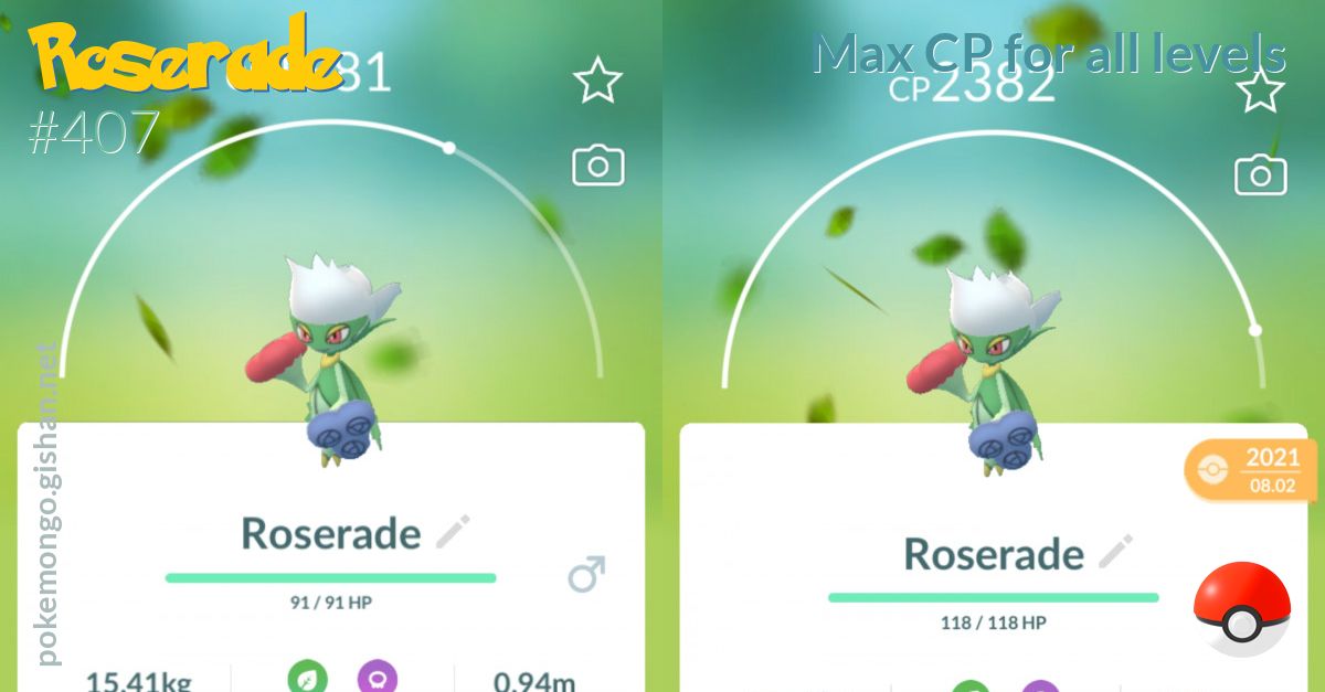 Roserade max CP for all levels - Pokemon Go
