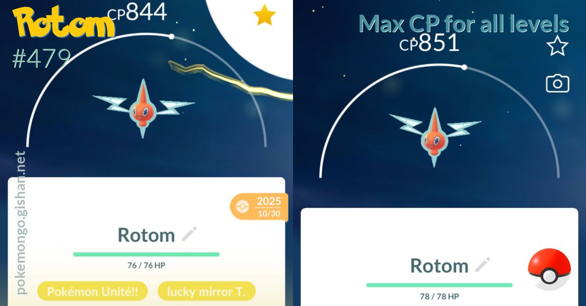 Rotom max CP for all levels - Pokemon Go