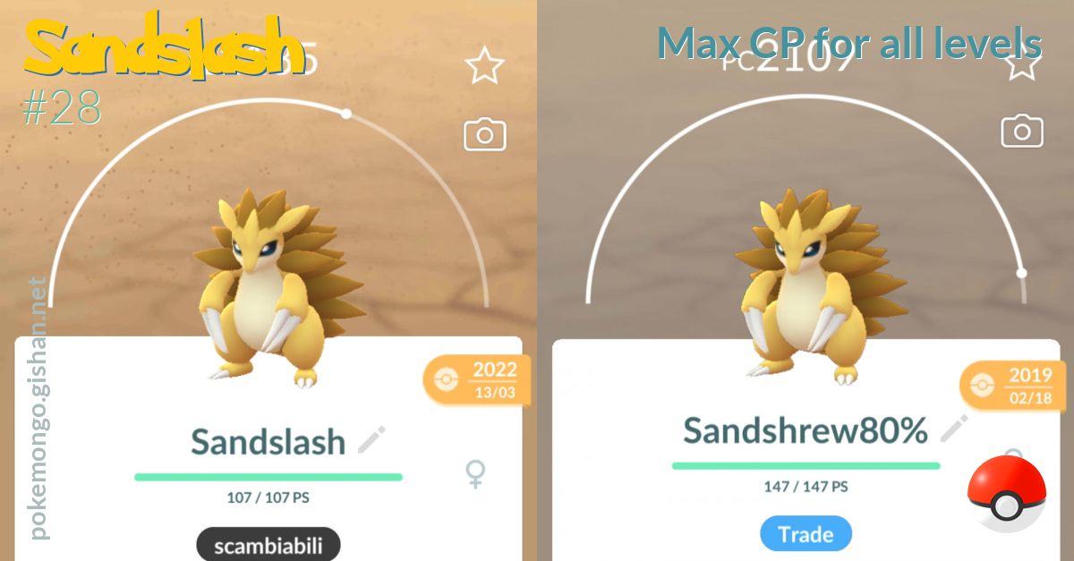 Sandslash max CP for all levels - Pokemon Go