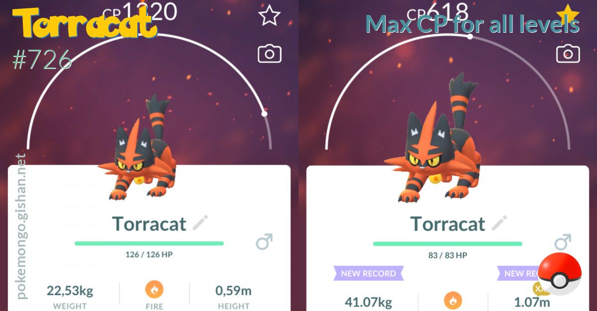 Torracat max CP for all levels - Pokemon Go