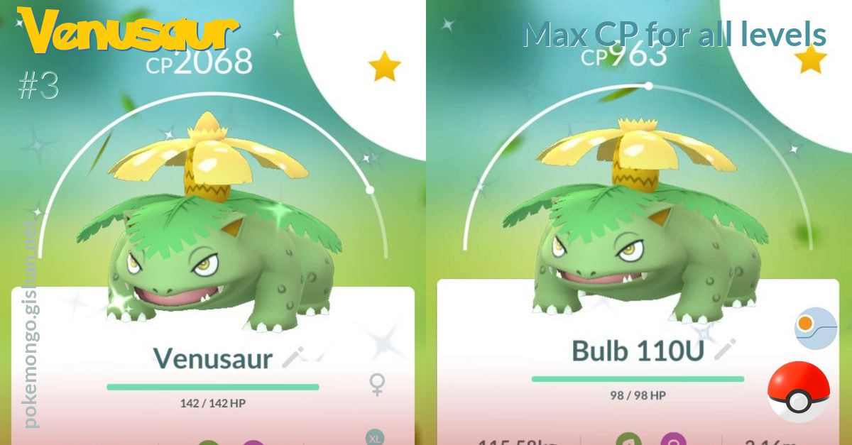 Venusaur max CP for all levels - Pokemon Go